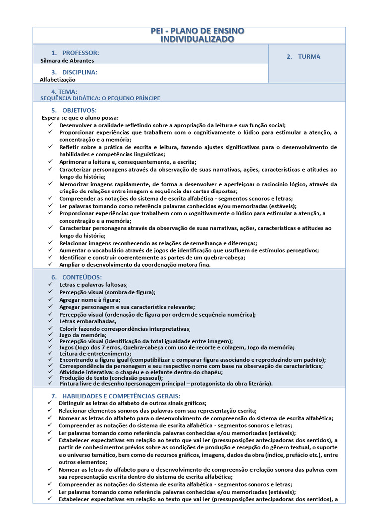 PEI - Plano de Ensino Individualizado | PDF | Escrita | Imagem