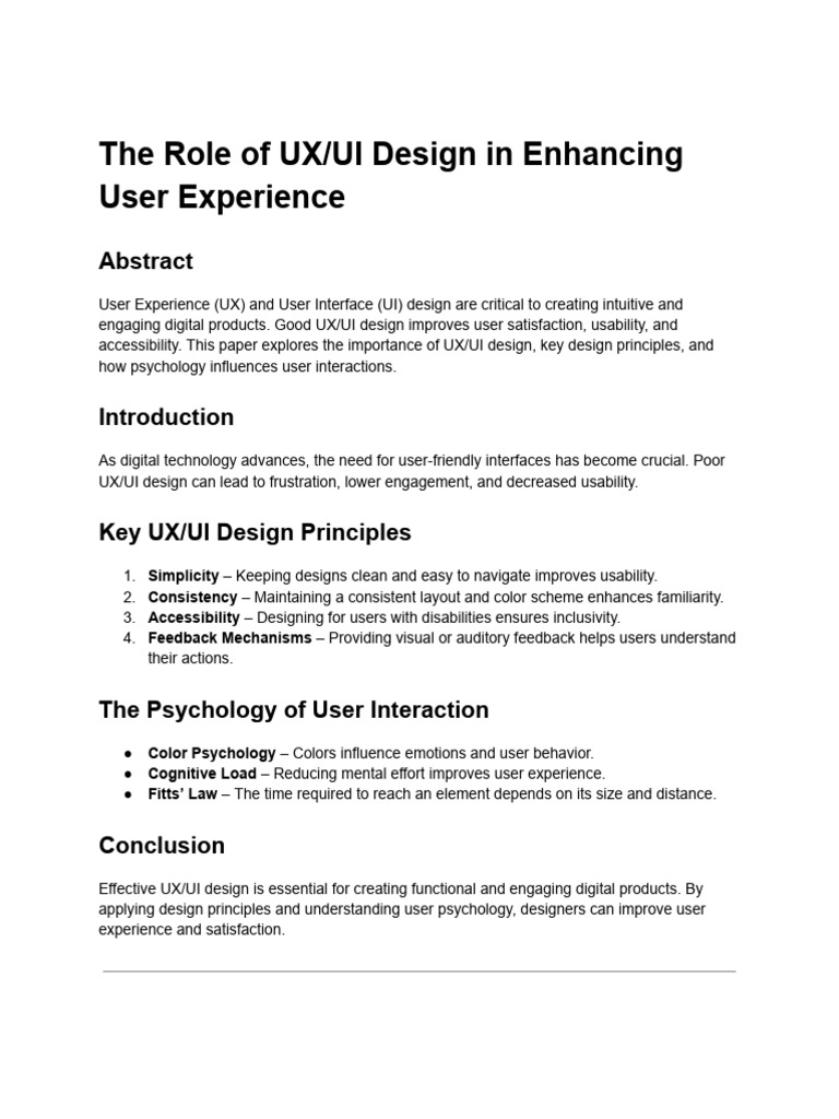 The Role of UX - UI Design in Enhancing User Experience | PDF