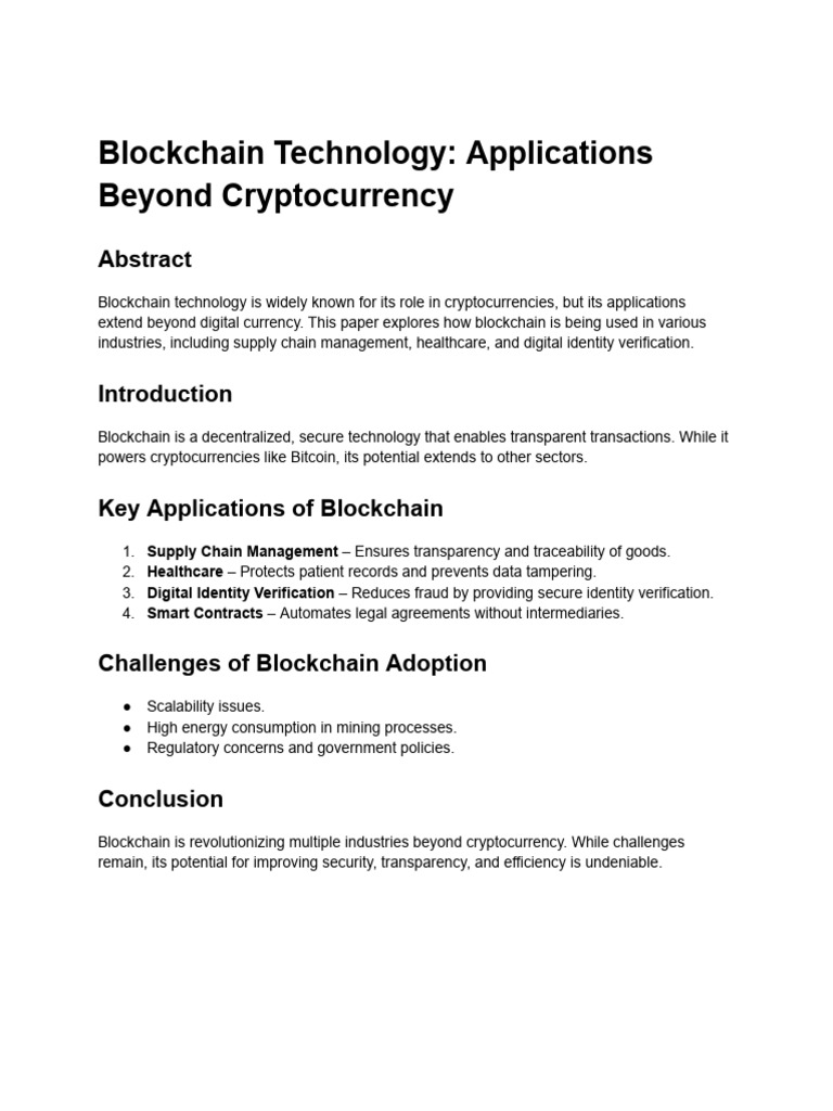Blockchain Technology_ Applications Beyond Cryptocurrency | PDF