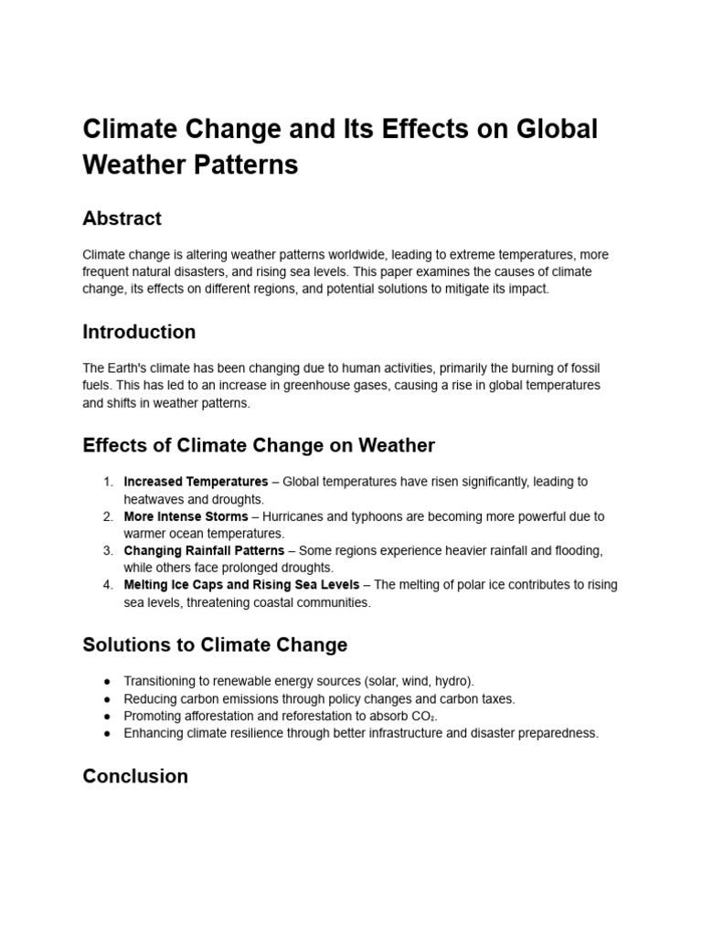 Climate Change and Its Effects on Global Weather Patterns | PDF
