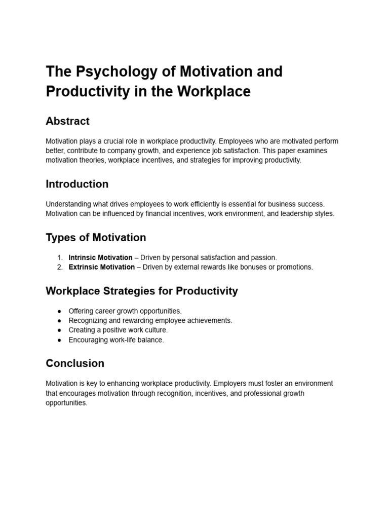Workplace Motivation and Productivity Insights | PDF