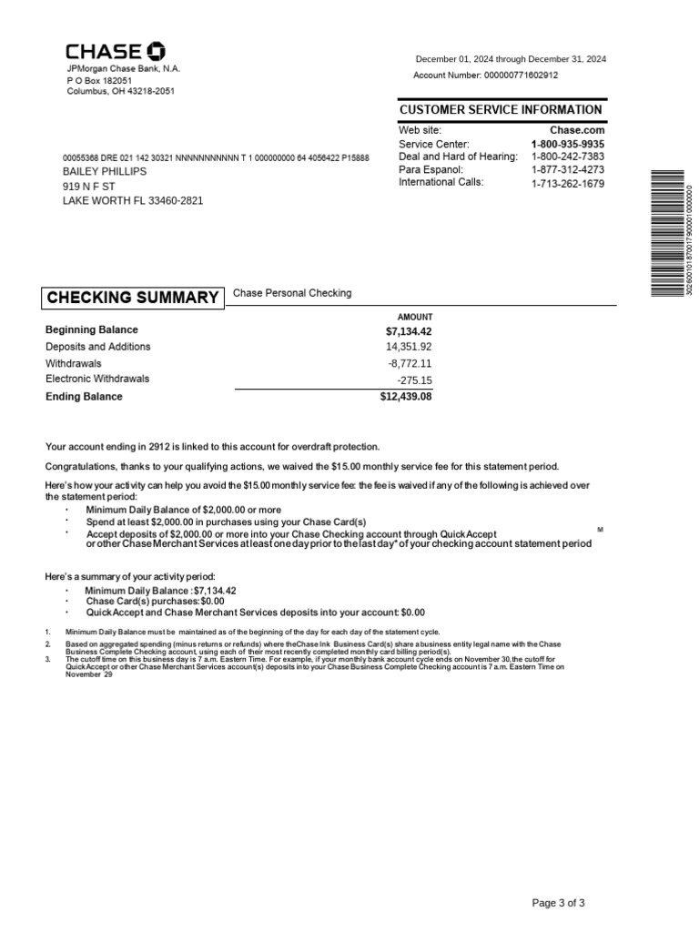Chase Bank Customer Service Summary | PDF | Automated Teller Machine ...