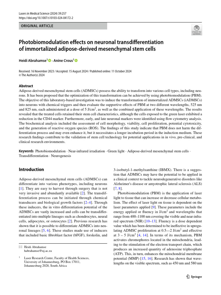 2024 - PBM Effects On Neuronal Transdifferentiation of Immortalized ...