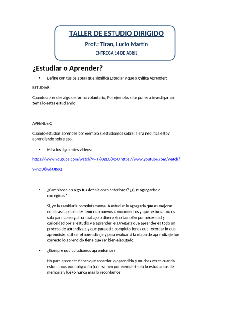 Estudiar vs Aprender: Definiciones y Reflexiones | PDF