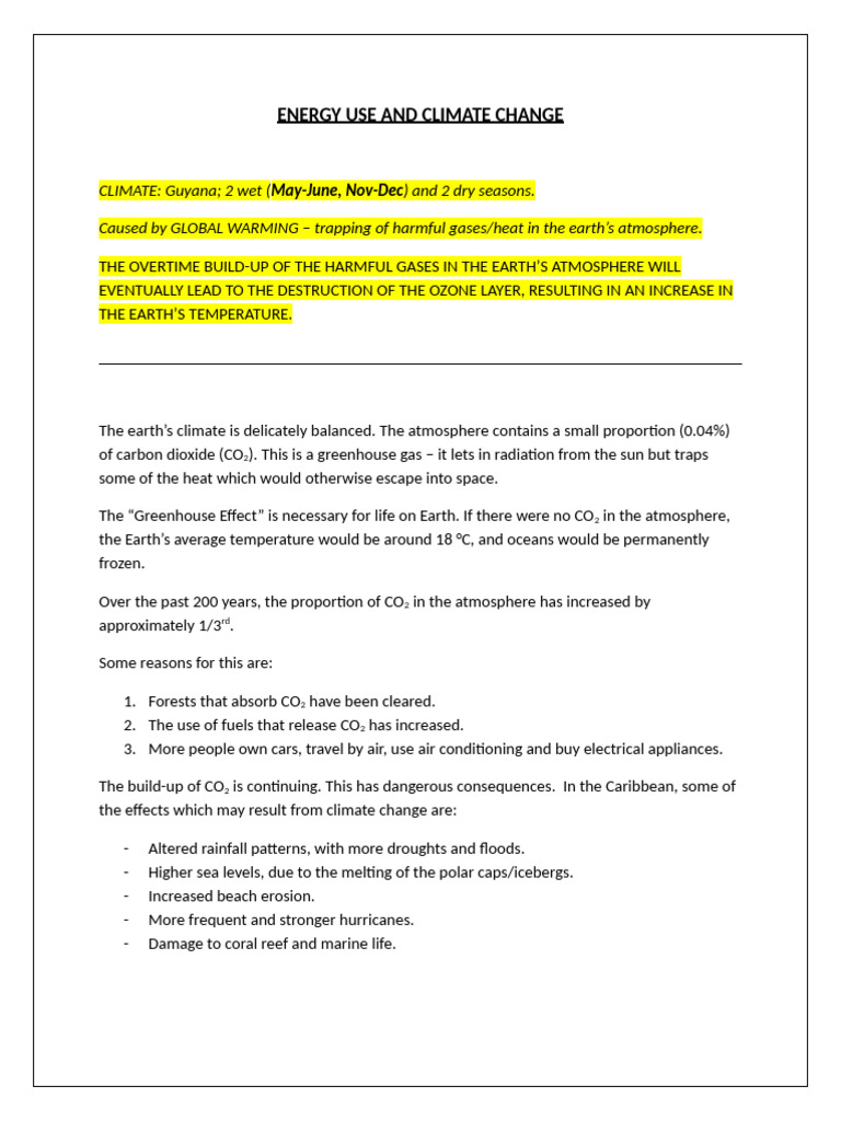 Energy Use and Climate Change - Social Studies | PDF