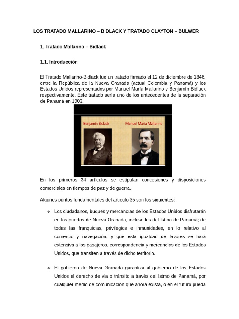 Tratado Mallarino-Bidlack: Soberanía y Comercio | PDF | Panamá | Los ...
