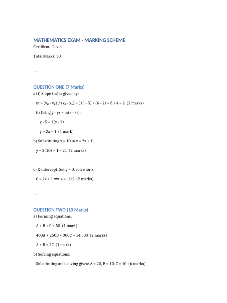 Math Exam Marking Scheme | PDF