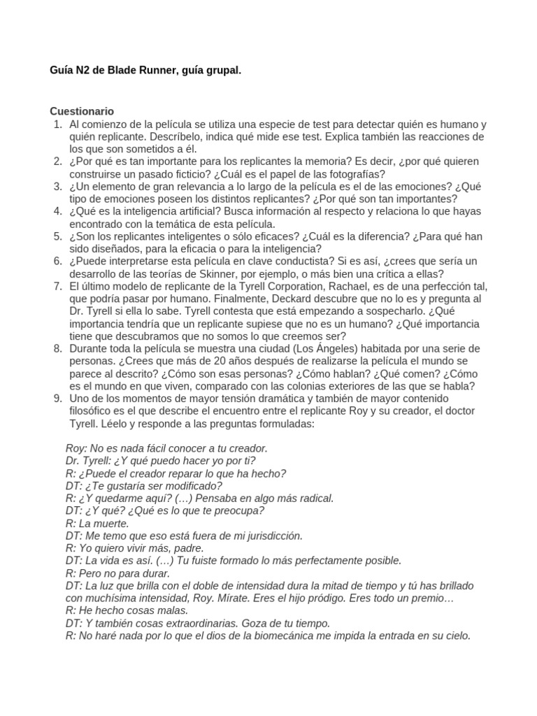 Guía N2 de Blade Runner | PDF