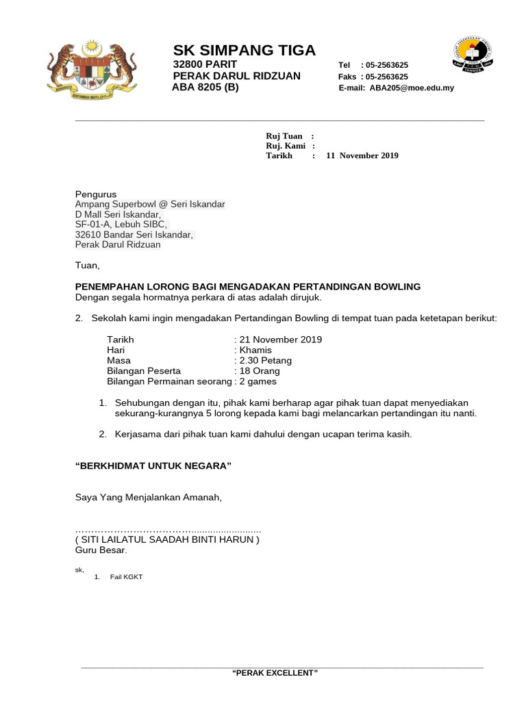 Surat Permohonan Permainan Bowling | PDF