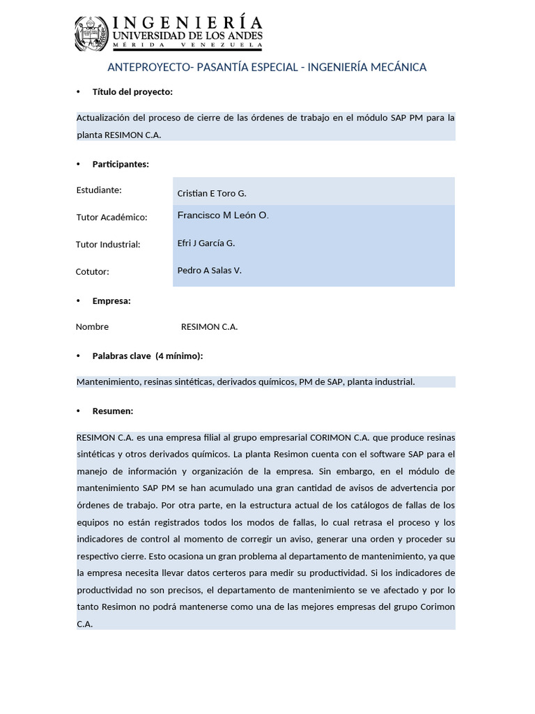 Anteproyecto Cristian Toro CORREGIDO | PDF | Software | Planificación