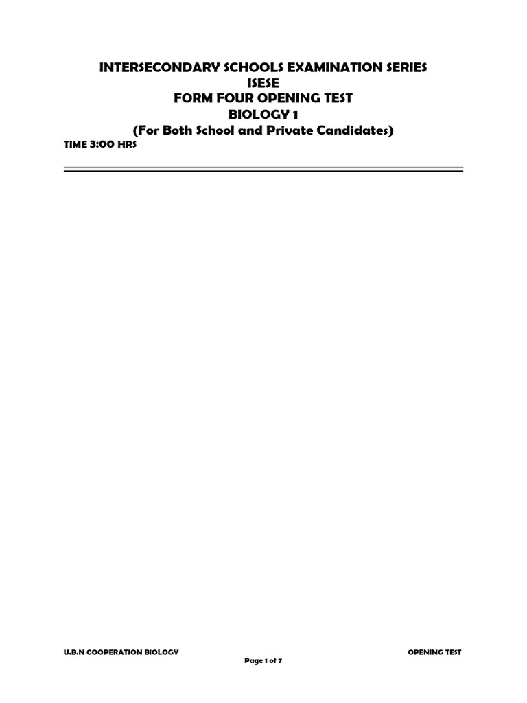 f4 Biology Opening Test Jan 2025 | PDF | Biology | Hormone
