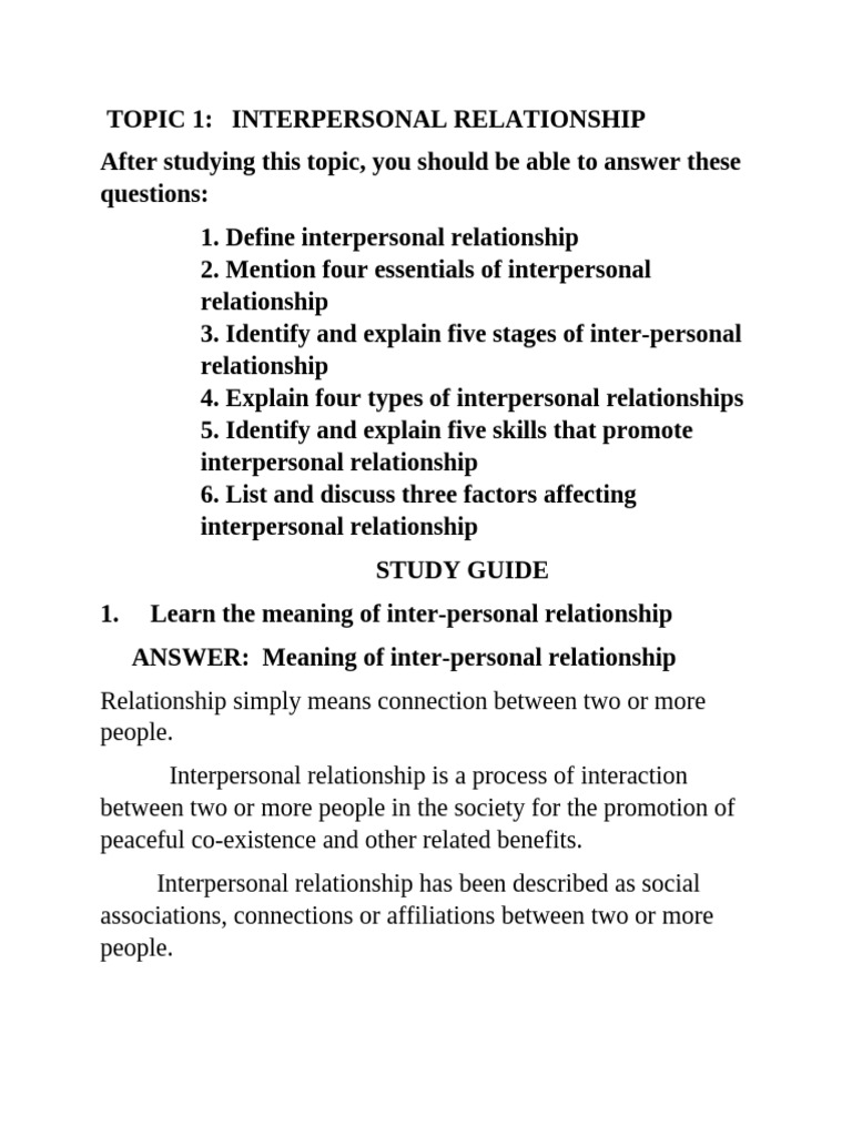 Interpersonal Relationship | PDF | Family | Interpersonal Relationships