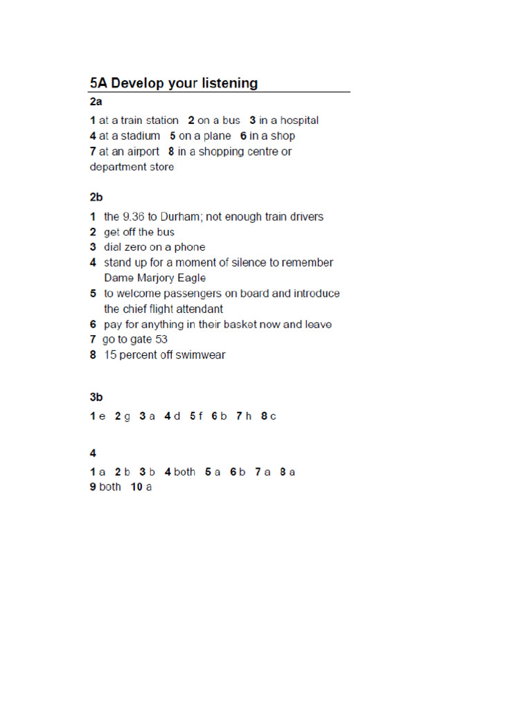 Listening 5 A, Reading 5c Answers | PDF