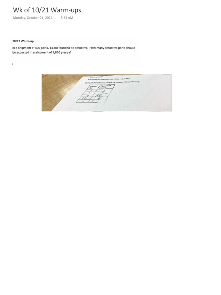 Weekly Warm-ups for October 21, 2024 | PDF