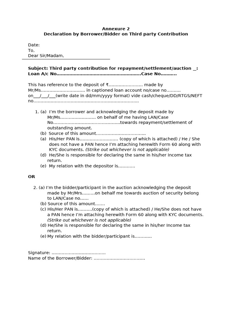 Annexure-2 - Declaration by Borrower For Payment by Third Party | PDF