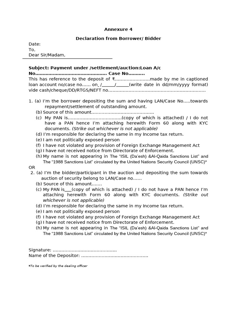 Annexure 4 - Declaration by Borrower | PDF