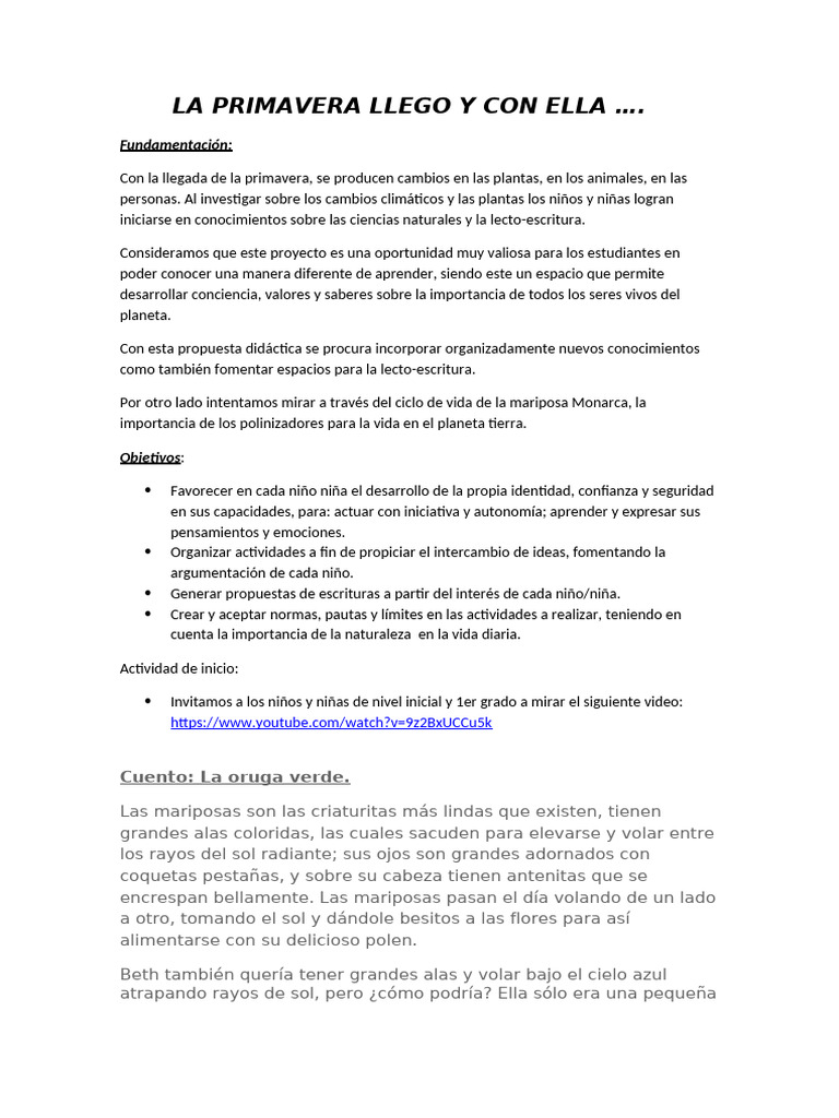 LA PRIMAVERA LLEGO Y CON ELLA. Proyecto. | PDF | Lepidópteros