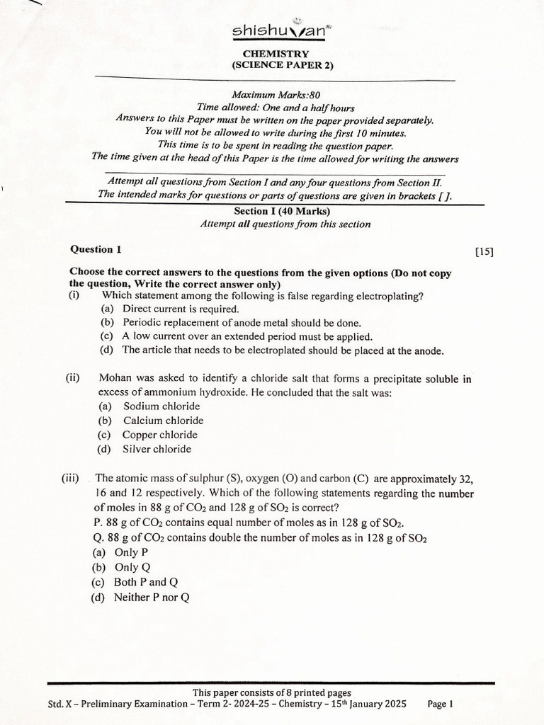 Shishuvan Chemistry Prelim 2025 17-Jan-2025 16-11-00 | PDF