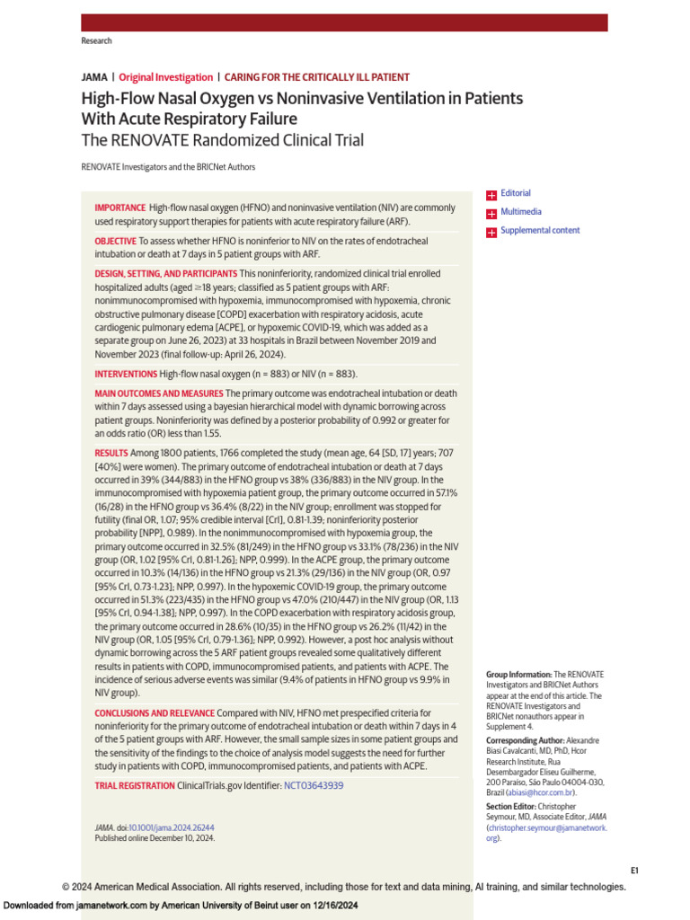 High-Flow Nasal Oxygen Vs Noninvasive Ventilation in Patients - With ...