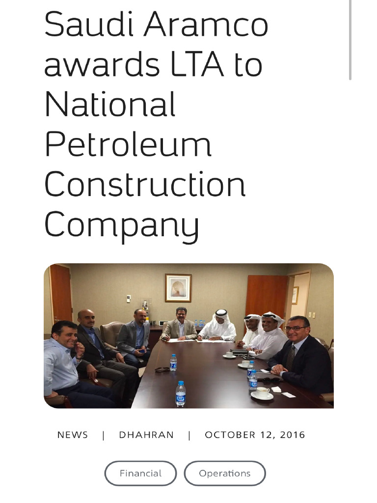 Saudi Aramco Awards LTA To National Petroleum Construction Company ...