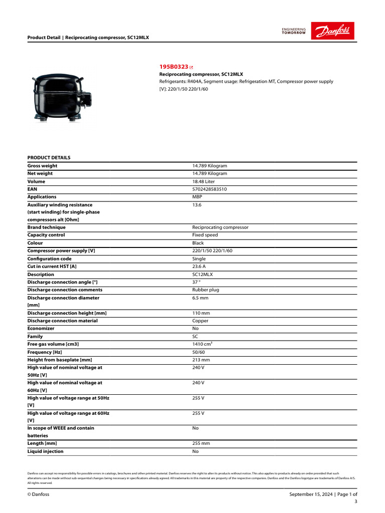 Danfoss-Reciprocating-compressor-SC12MLX-195B0323 | PDF | Capacitor ...