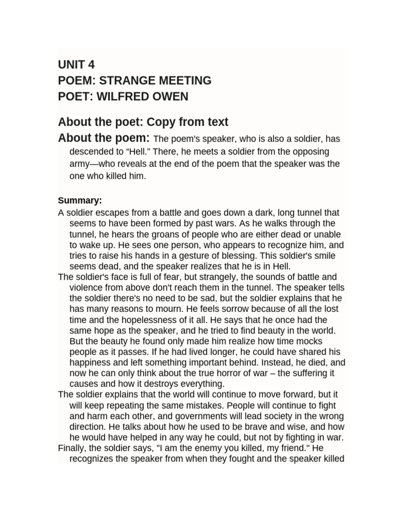 Sem6 Unit4 Summaries(poem, prose & critical reading) | PDF | Poetry