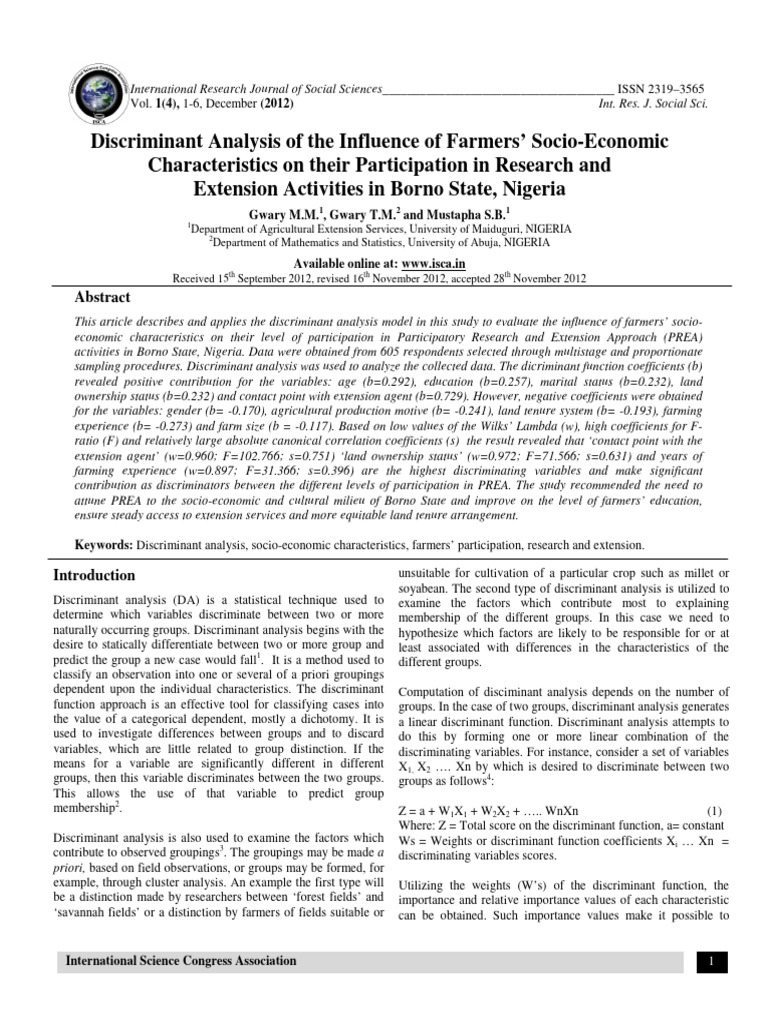 Socio-Economic Factors in Farmers' Participation | PDF