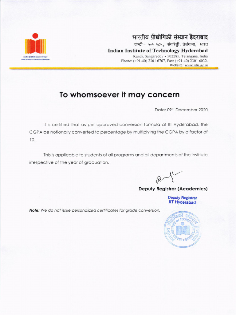 CGPA to Percentage Conversion | PDF