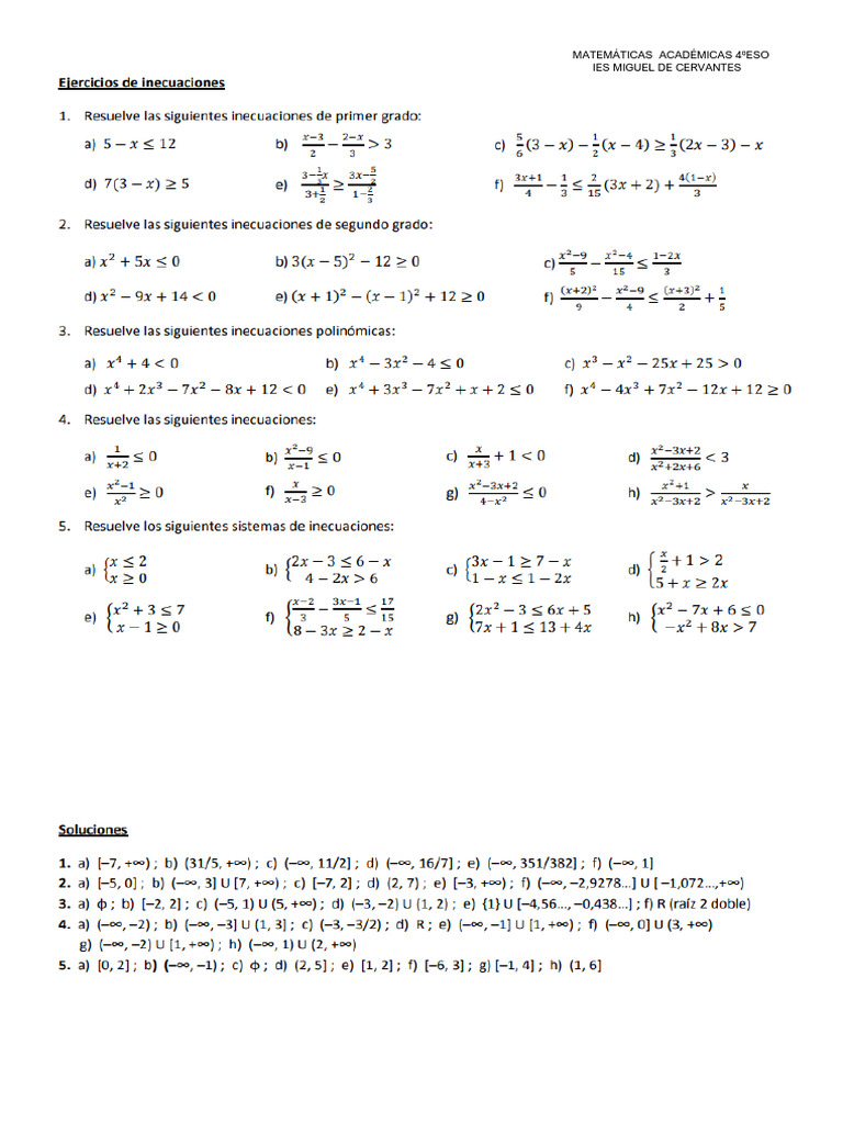 Ejer Inecuaciones Con Solución | PDF
