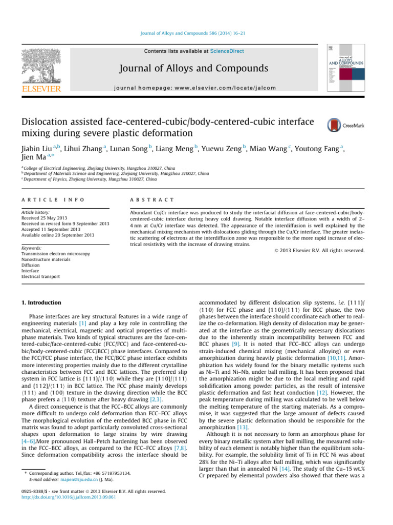 Cu/Cr Interface Diffusion in FCC/BCC Alloys | PDF | Dislocation ...