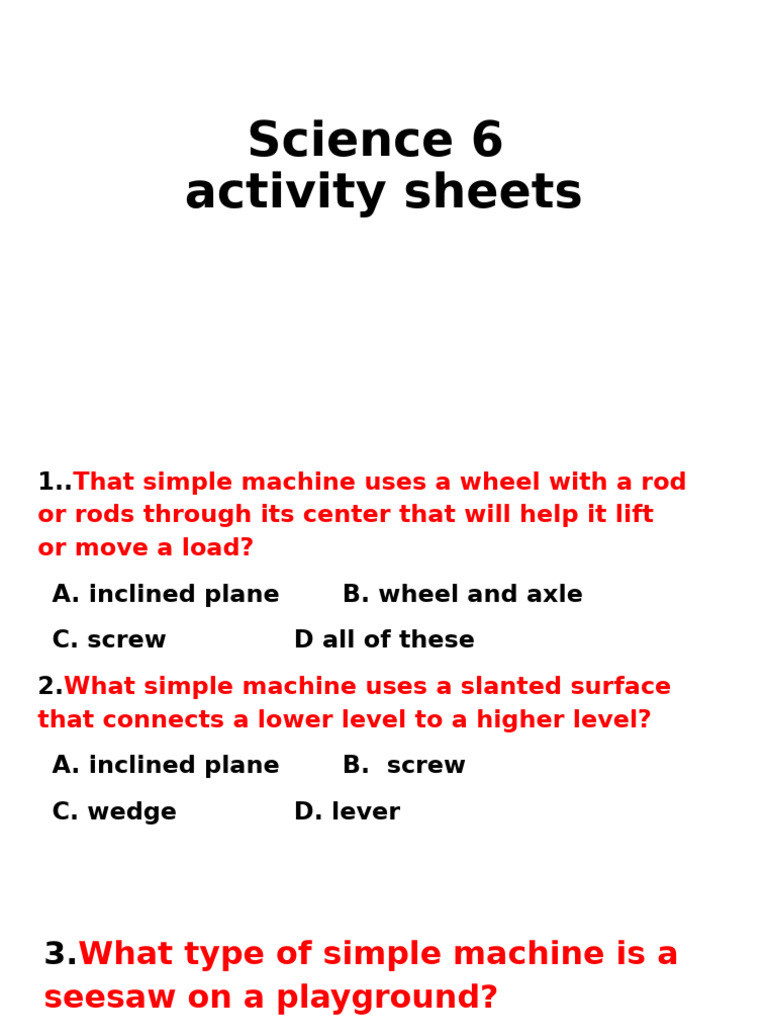 Worksheet Science 6 - Simple Machine | PDF | Machines | Lever