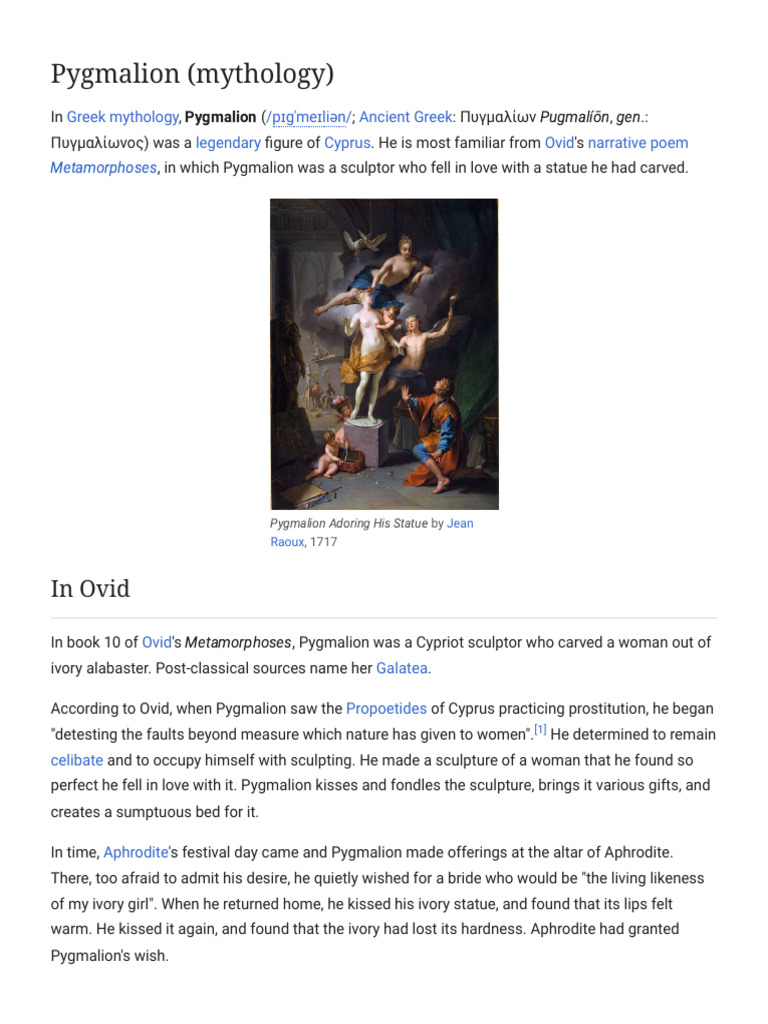Pygmalion (Mythology) - Wikipedia | PDF