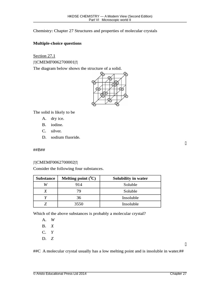 Chapter 27 Multiple-Choice Questions | PDF | Chemical Bond | Molecules