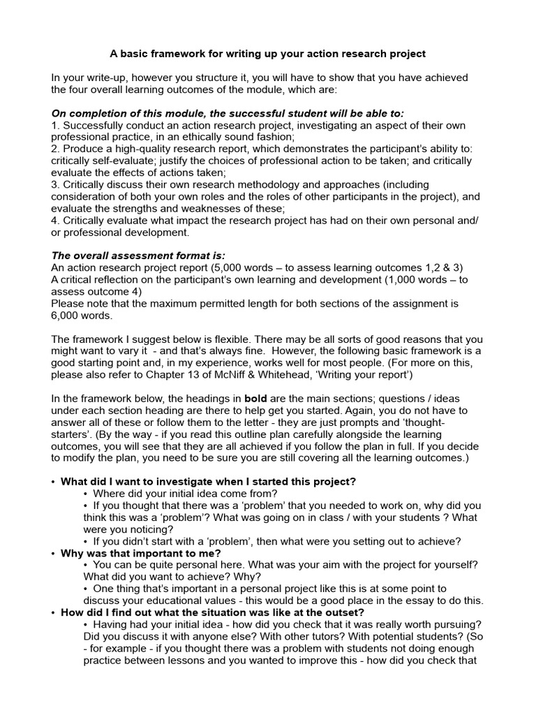 Action Research Project Writing Guide | PDF | Methodology | Thought