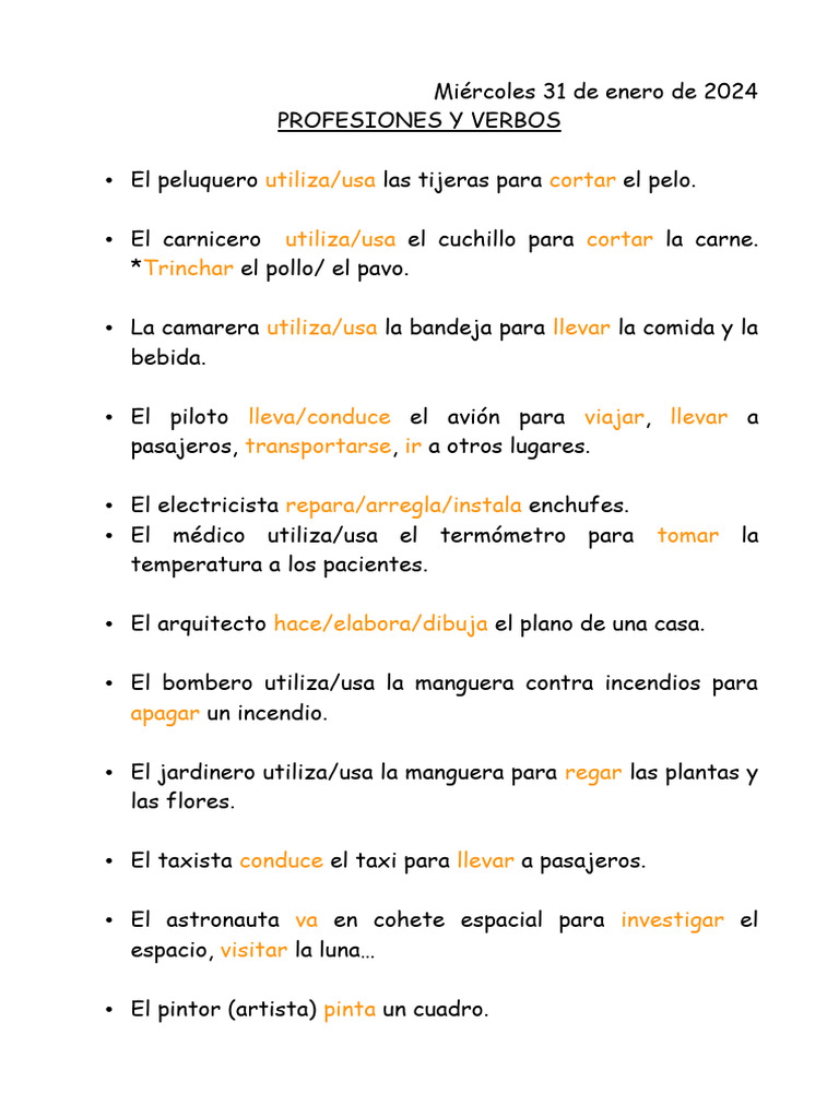 Profesiones y Verbos | PDF