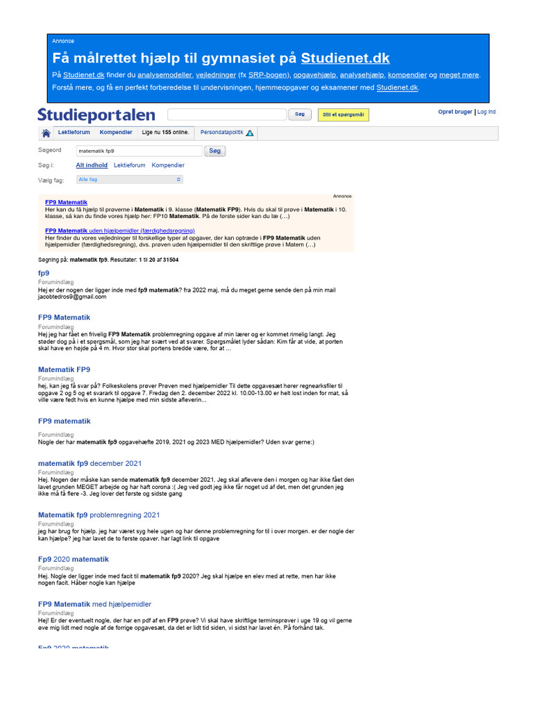 Matematik fp9 - Studieportalen - DK | PDF