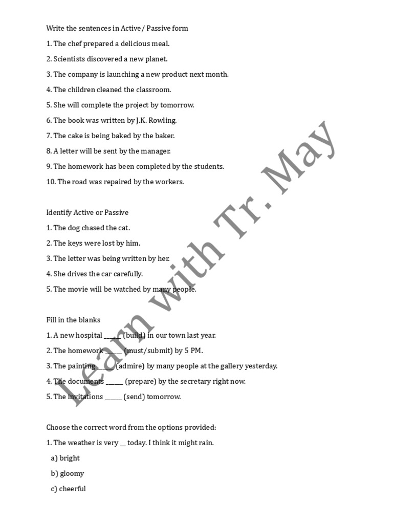 Active and Passive Voice Exercises | PDF
