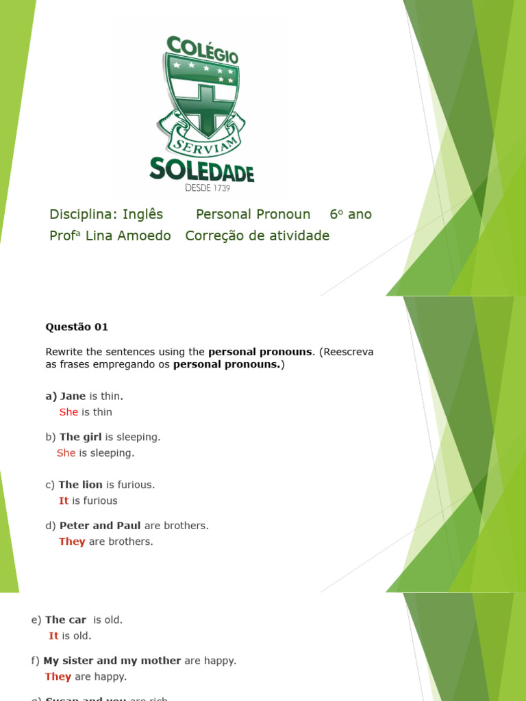 Personal Pronouns Activities for 6th Grade | PDF