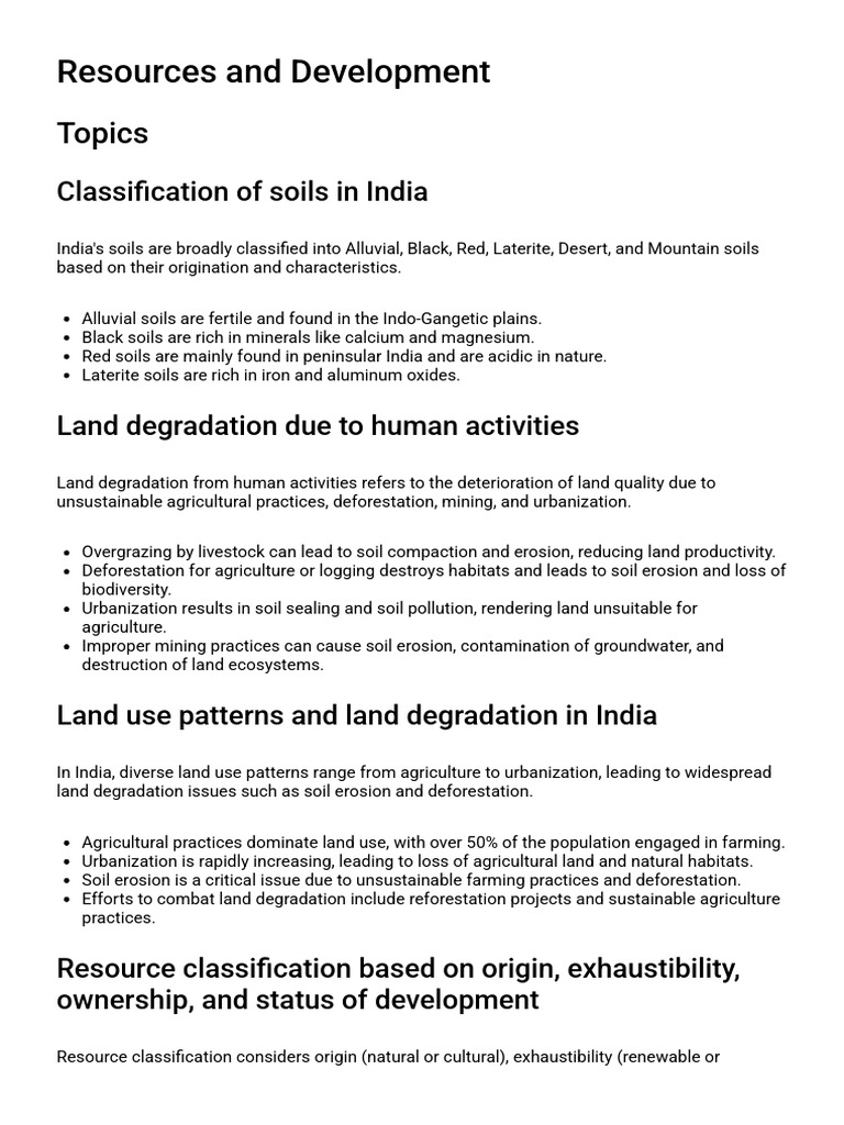 Resources and Development - Notes | PDF | Soil | Agriculture