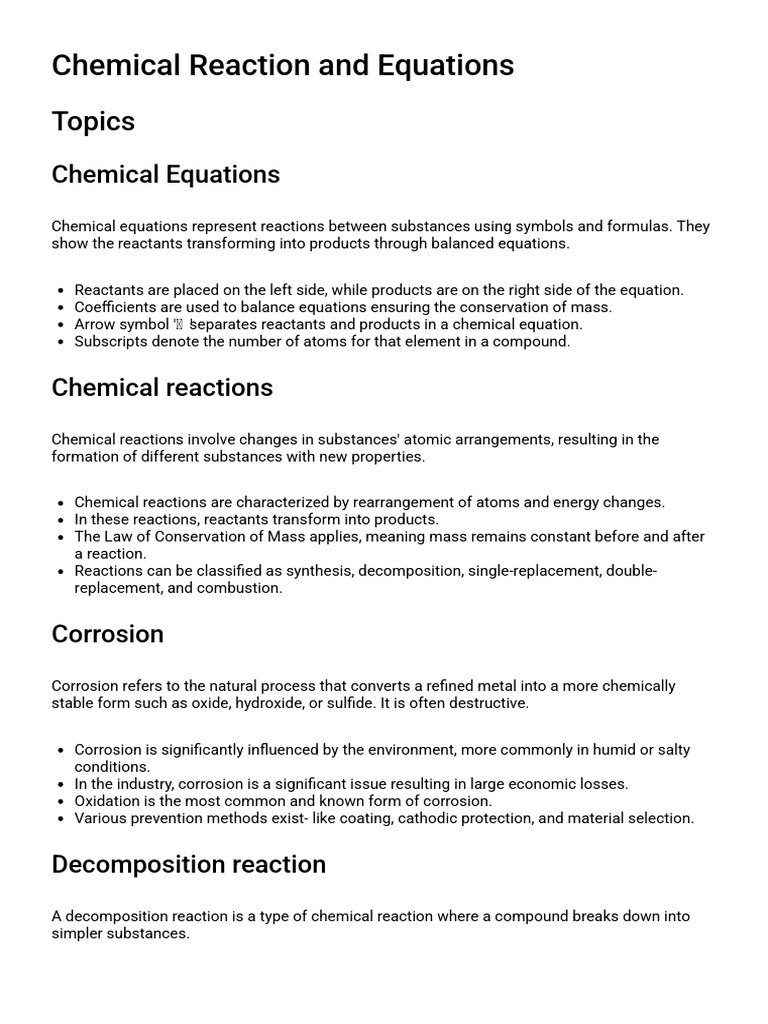 Chemical Reaction and Equations - Notes | PDF | Chemical Reactions | Redox