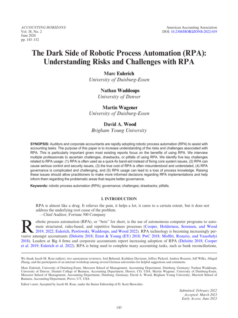 Eulerich Et Al. (2023) AH - The Dark Side of Robotic Process Automation (RPA) - Understanding ...