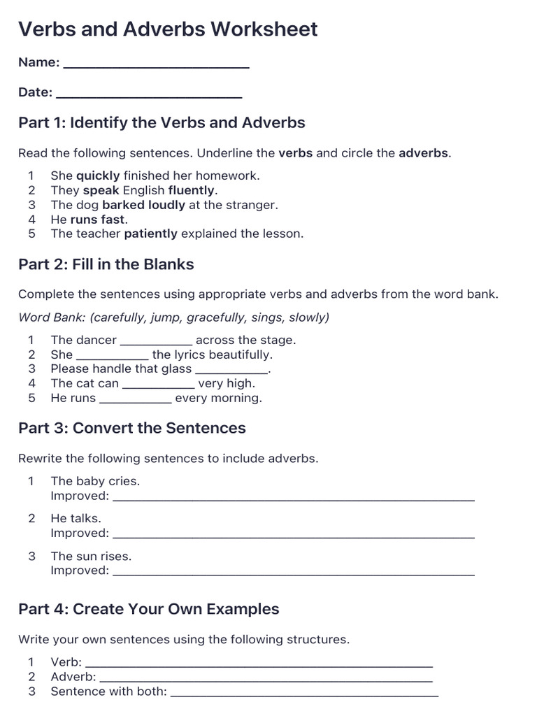 types of verbs and adverbs | PDF