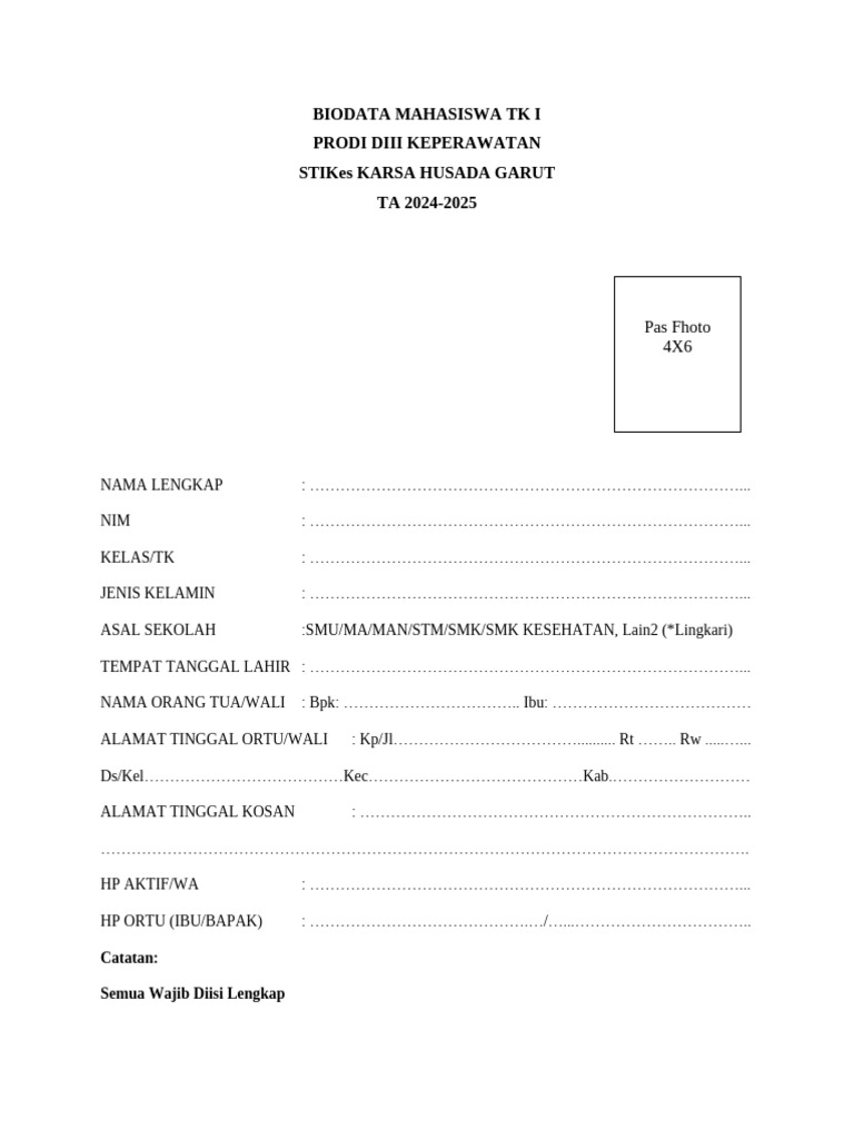 Biodata Mahasiswa | PDF