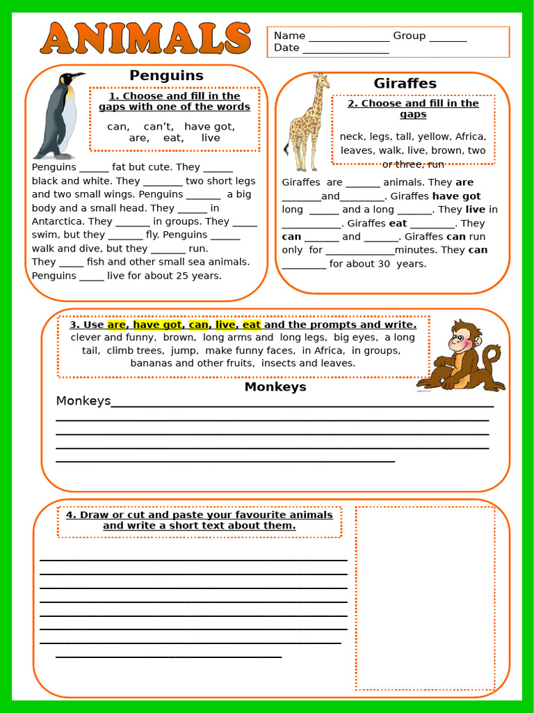Fun Facts About Giraffes, Penguins, and Monkeys | PDF | Giraffe | Penguin