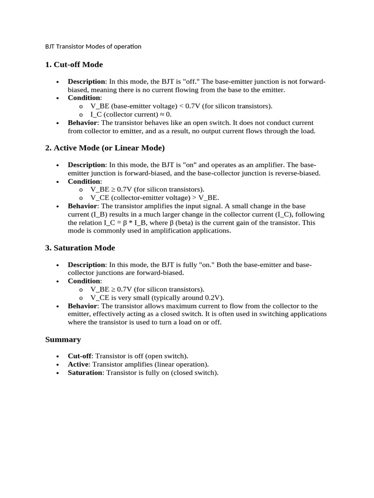 Operation and Modes of BJT Transistors | PDF | Bipolar Junction ...