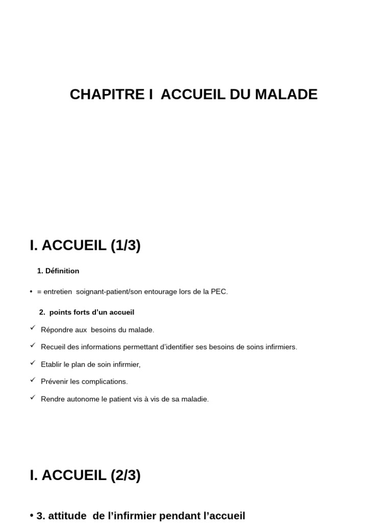 Chapitre I Accueil Du Malade | PDF