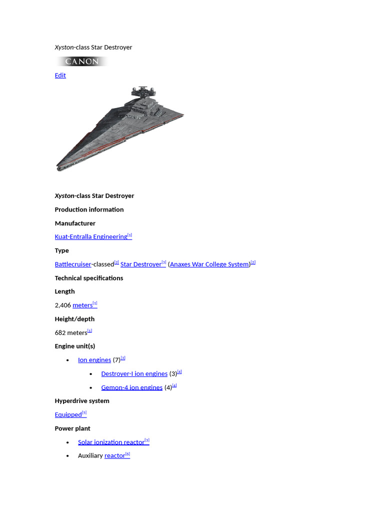 Xyston-class Star Destroyer Overview | PDF | Sith | Star Wars