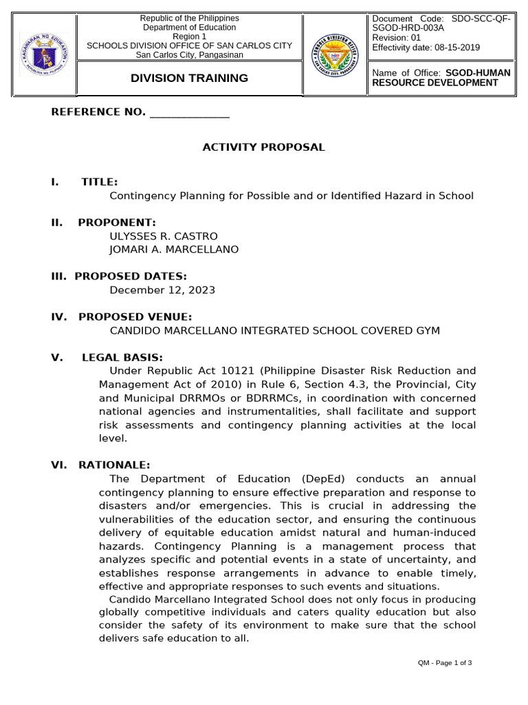 SAMPLE-Activity-Proposal | PDF | Risk | Risk Assessment