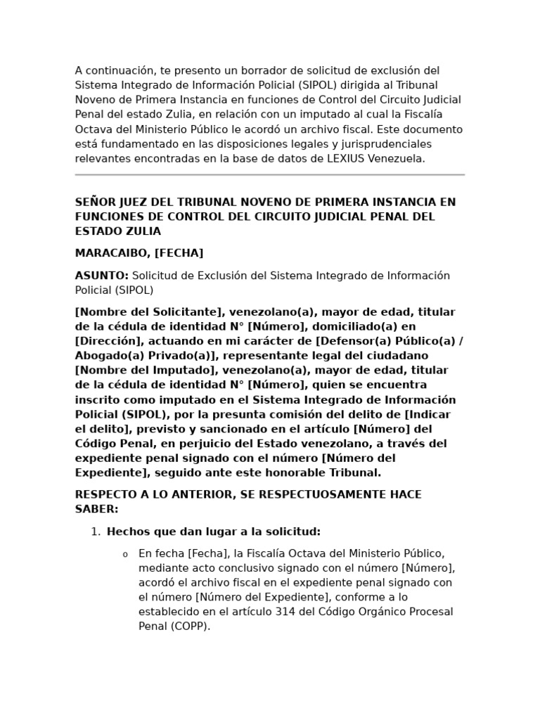 Solicitud de Exclusión del SIPOL | PDF | Fiscal | Ley común