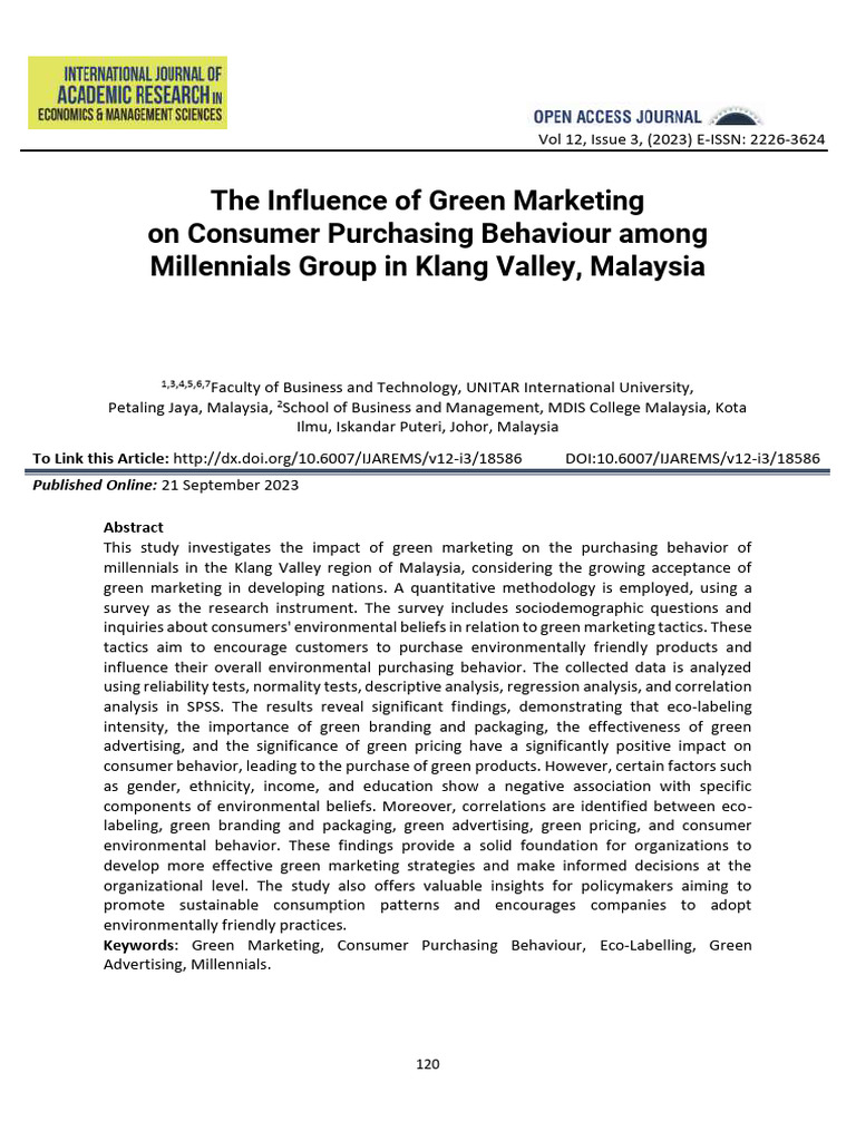 The Influence of Green Marketing On Consumer Purchasing Behaviour Among Millennials Group in ...